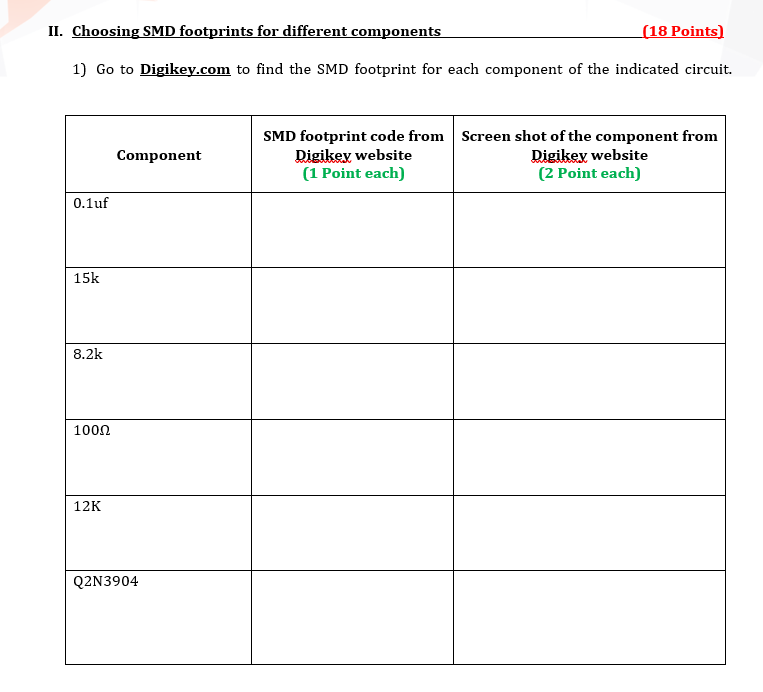 II. Choosing SMD footprints for different components | Chegg.com