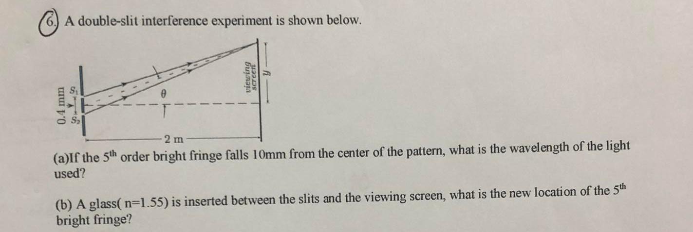 Solved (6.) A double-slit interference experiment is shown | Chegg.com