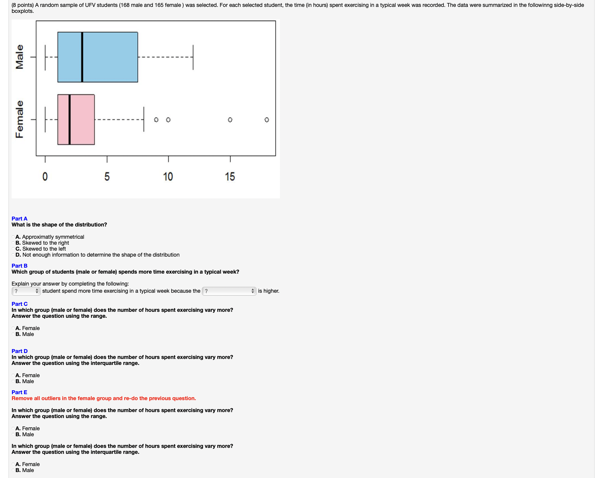 Solved boxplots.Part AWhat is the shape of the | Chegg.com
