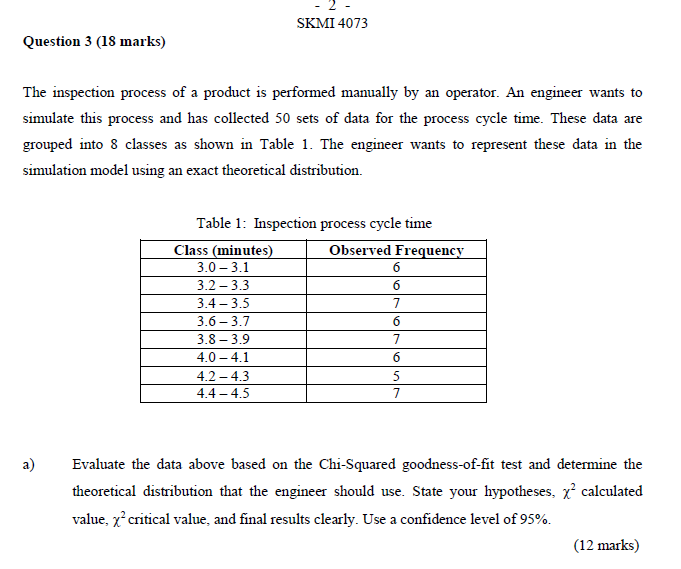 Solved The inspection process of a product is performed | Chegg.com