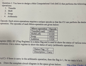 Solved Question-1: You have to design a Mini Computational | Chegg.com