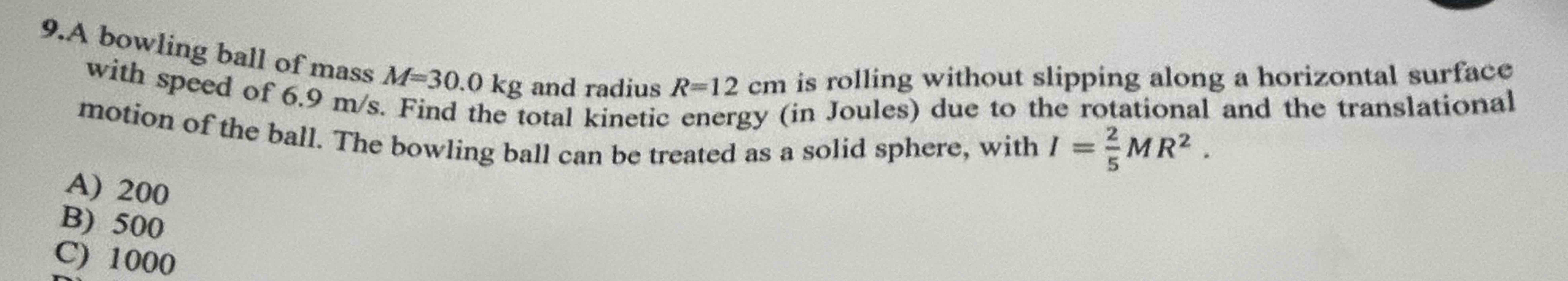 Solved A bowling ball of mass M=30.0kg ﻿and radius R=12cm | Chegg.com