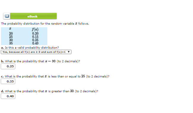 Solved eBook The probability distribution for the random | Chegg.com