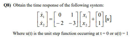 Solved Q8) Obtain the time response of the following system: | Chegg.com