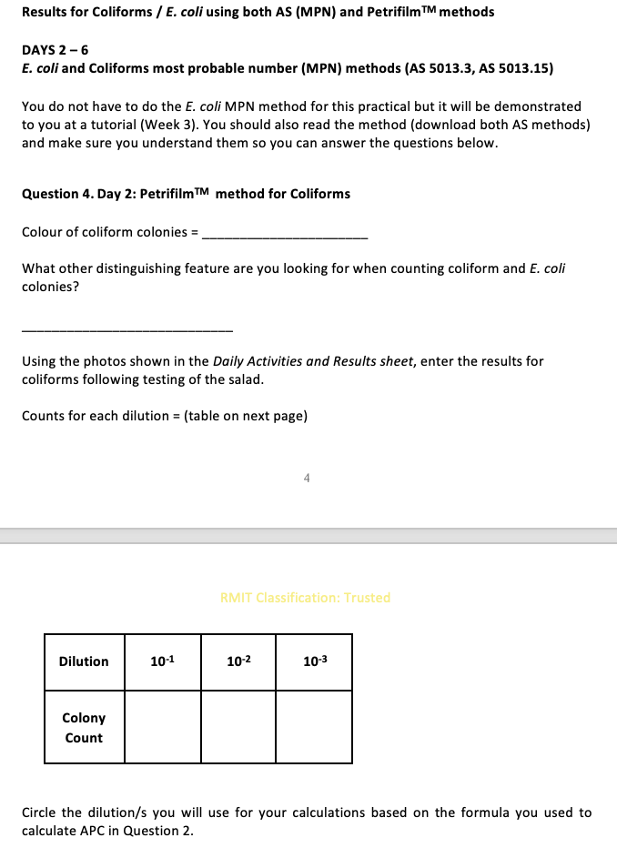 Results for Coliforms / E. coli using both AS (MPN) | Chegg.com