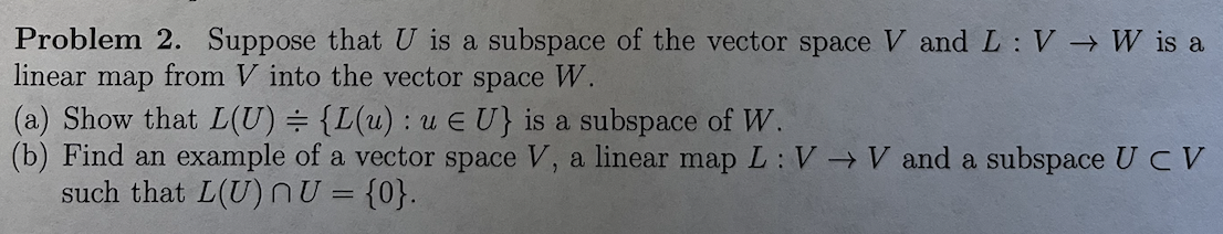 Solved Problem 2. Suppose that U is a subspace of the vector | Chegg.com
