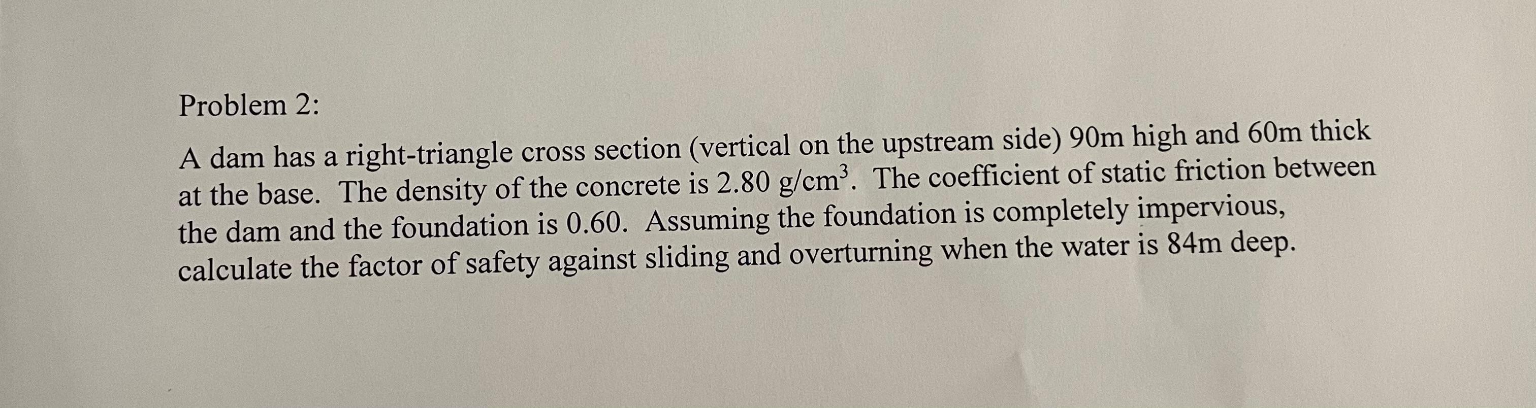 Solved Problem 2: A dam has a right-triangle cross section | Chegg.com
