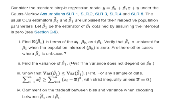 Consider the standard simple regression model y = Bo | Chegg.com