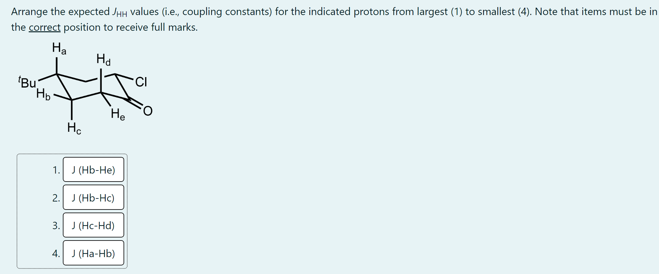 Solved Arrange the expected JHH values (i.e., coupling | Chegg.com