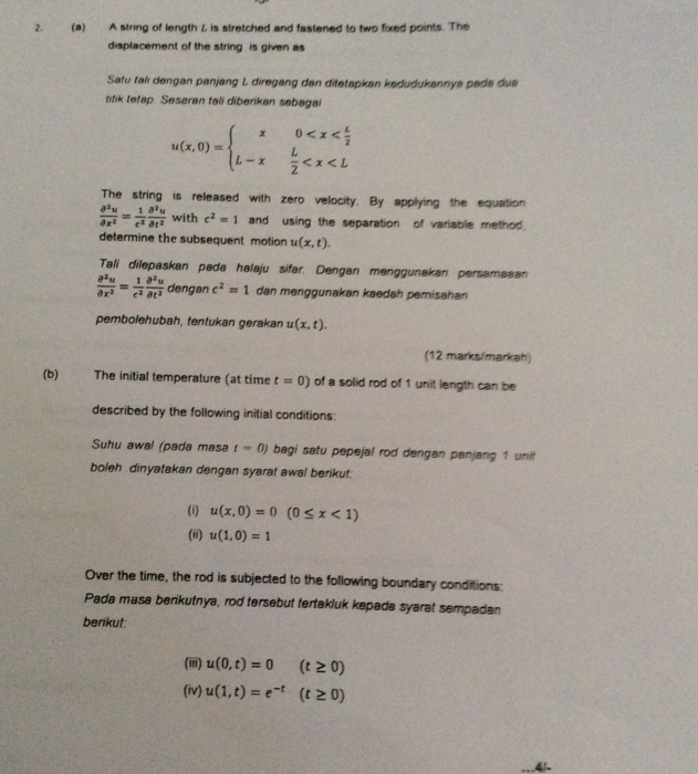 Solved 2. (a) A string of length i is stretched and fastened | Chegg.com
