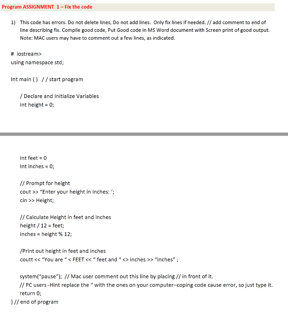 Solved Program ASSIGNMENT 1- Fix the code This code has | Chegg.com