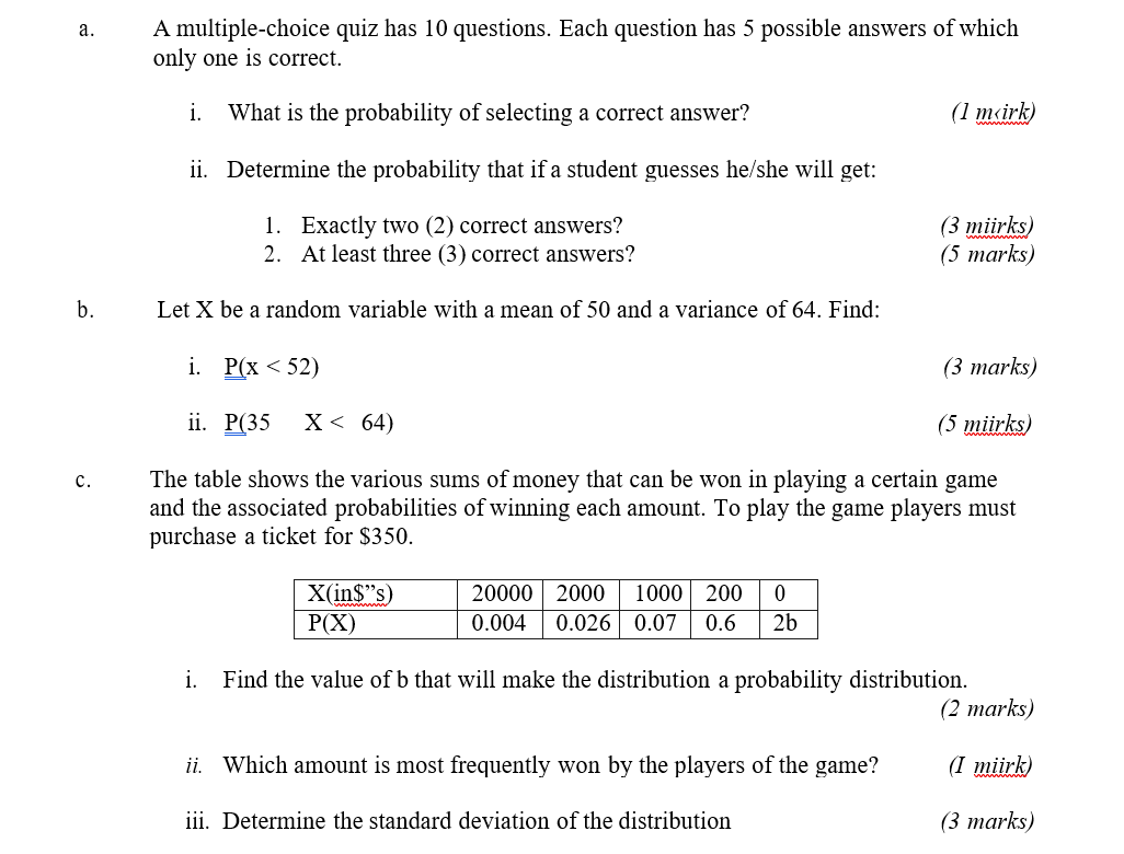 Solved a. A multiple-choice quiz has 10 questions. Each | Chegg.com