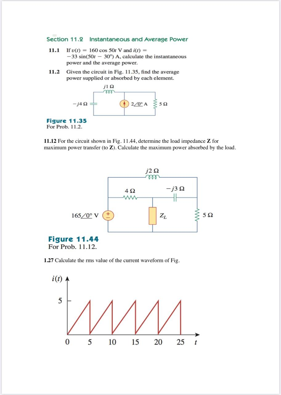 Solved Section 11.2 Instantaneous and Average Power 11.1 If | Chegg.com