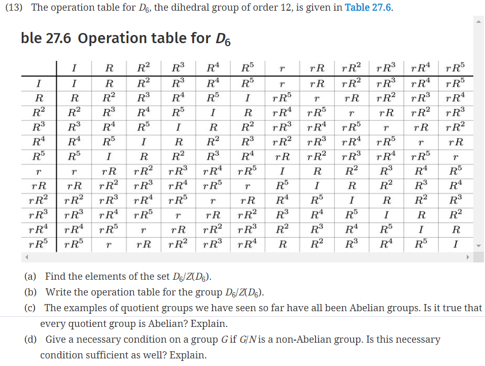 Solved (13) The operation table for D6, the dihedral group | Chegg.com
