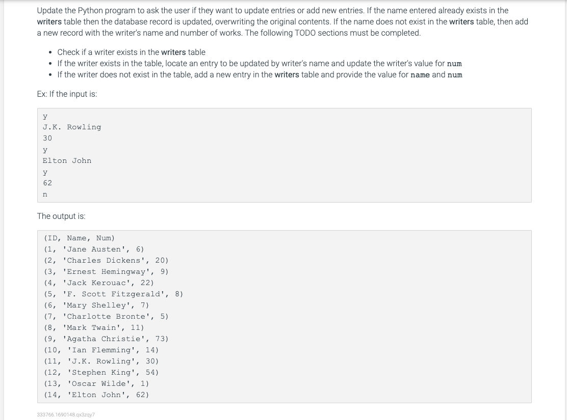 Solved 623 Lab Python Insertupdate Sqlite3 Datafiles