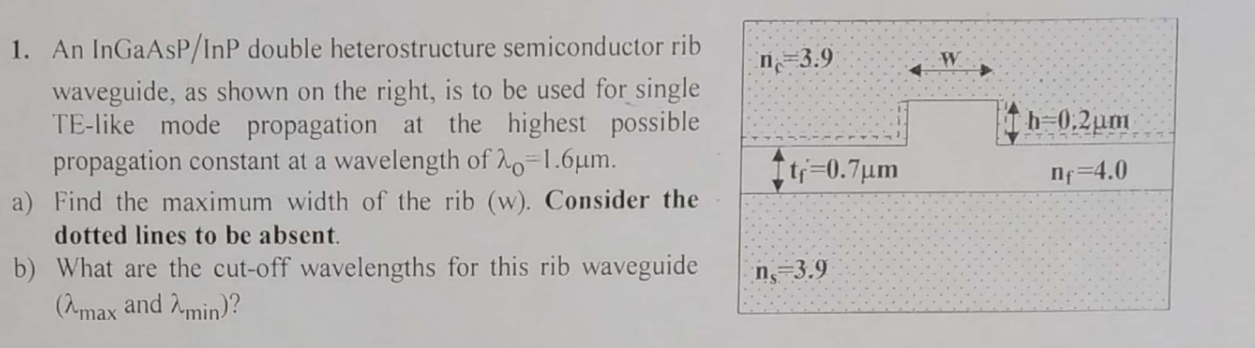 Solved n=3.9 w h=0:2 um 1. An InGaAsP/InP double | Chegg.com