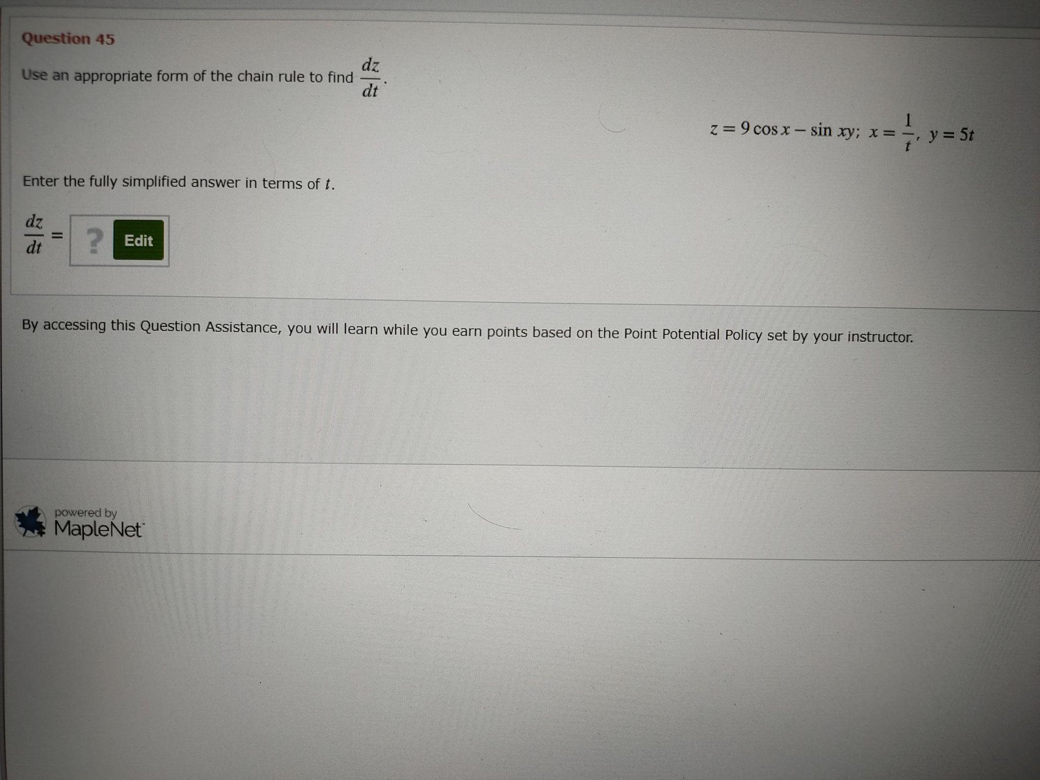 Solved Question 45 dz Use an appropriate form of the chain | Chegg.com Solved Question 45 dz Use an appropriate form of the chain | Chegg.com