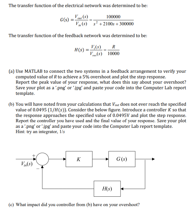 Solved The transfer function of the electrical network was | Chegg.com