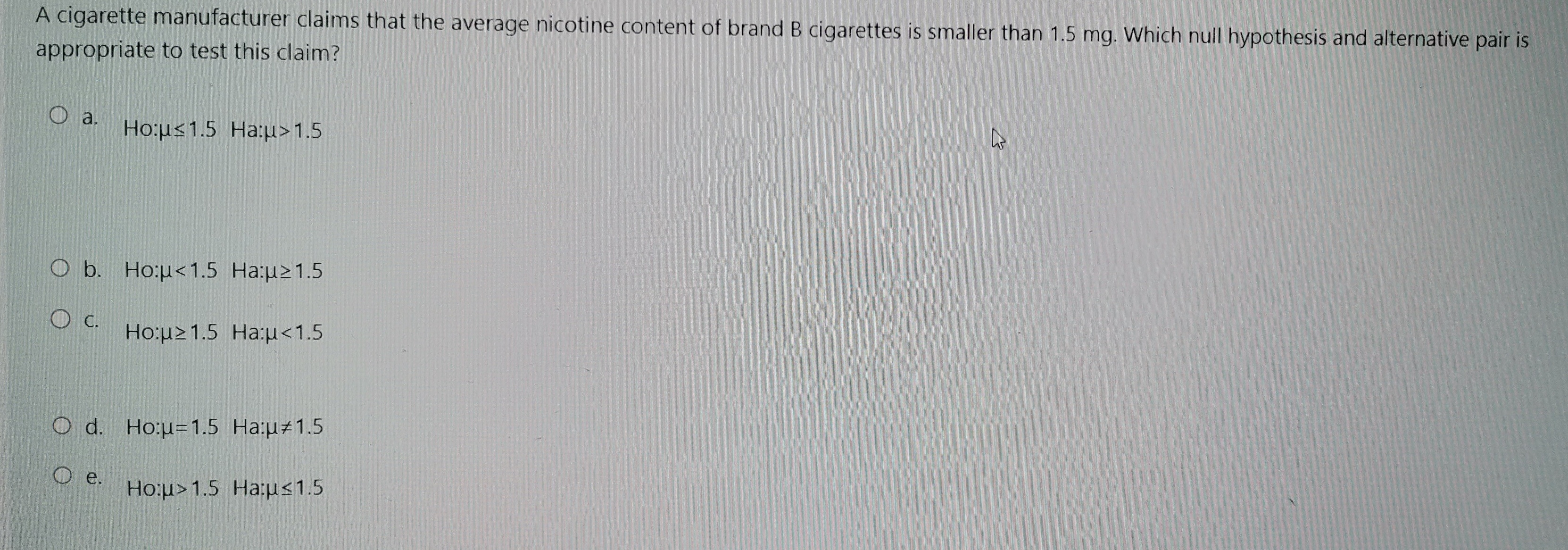 Solved A cigarette manufacturer claims that the average | Chegg.com