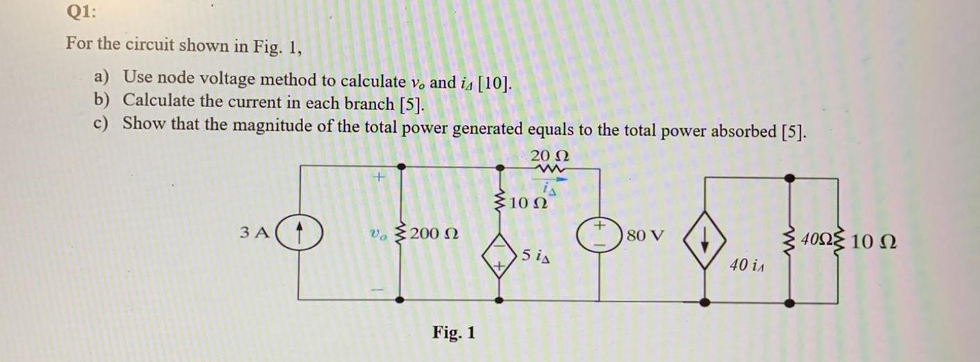 Solved For The Circuit Shown In Fig 1 A Use Node Voltage 6874