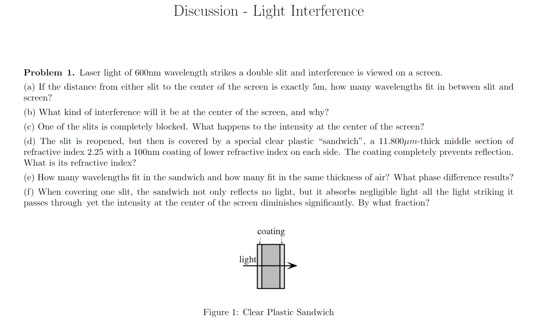 Solved Discussion - Light Interference Problem 1. Laser | Chegg.com