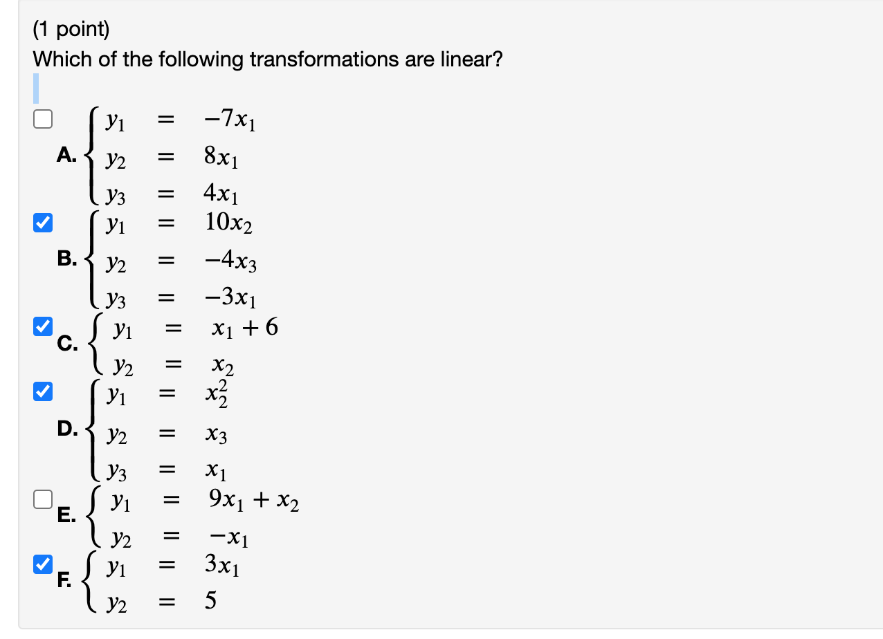 Solved (1 point) Which of the following transformations are | Chegg.com