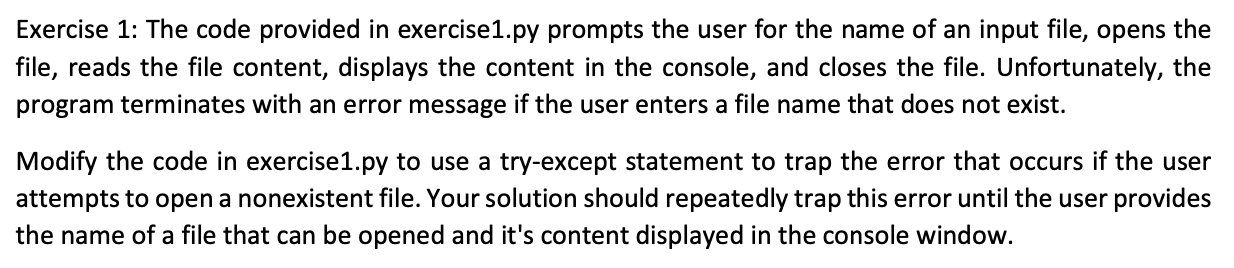 Solved Exercise 1: The code provided in exercise1.py prompts | Chegg.com