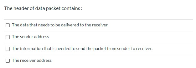 Solved The header of data packet contains: The data that | Chegg.com