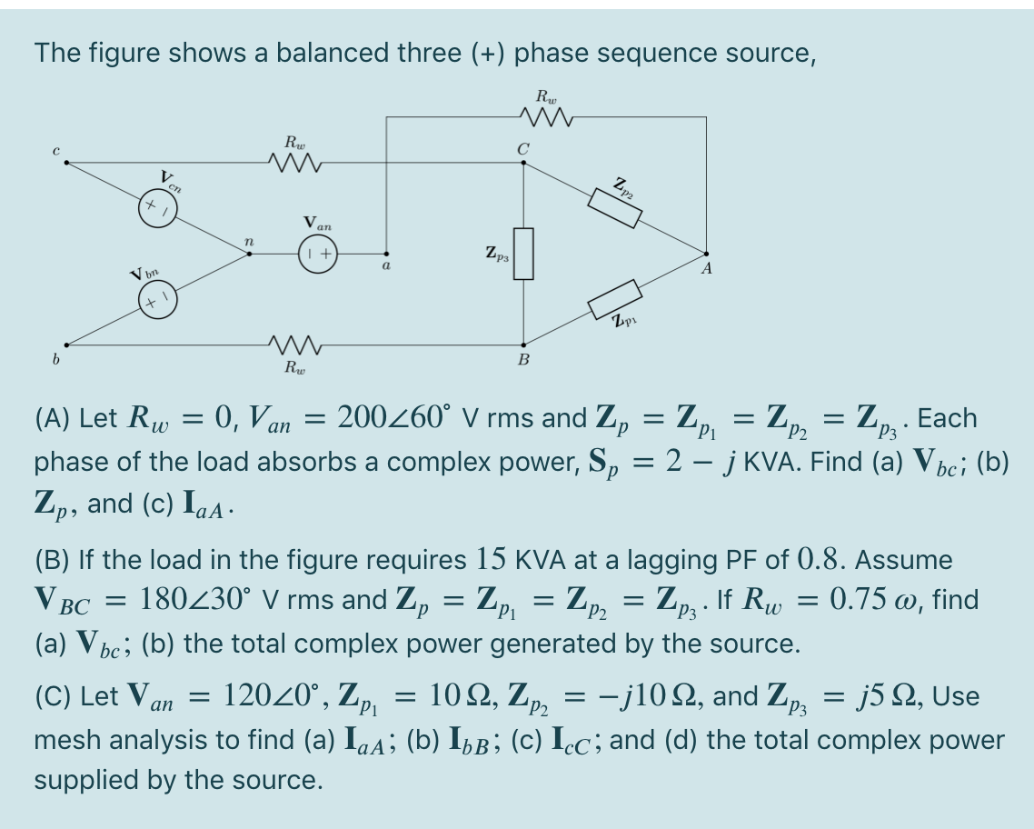 Solved The figure shows a balanced three (+) phase sequence | Chegg.com