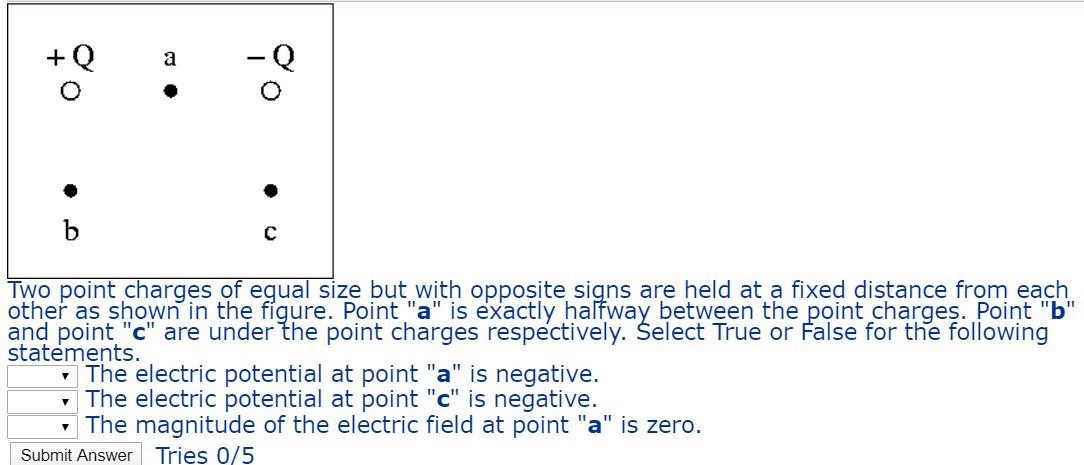Solved a go b с Two point charges of equal size but with | Chegg.com
