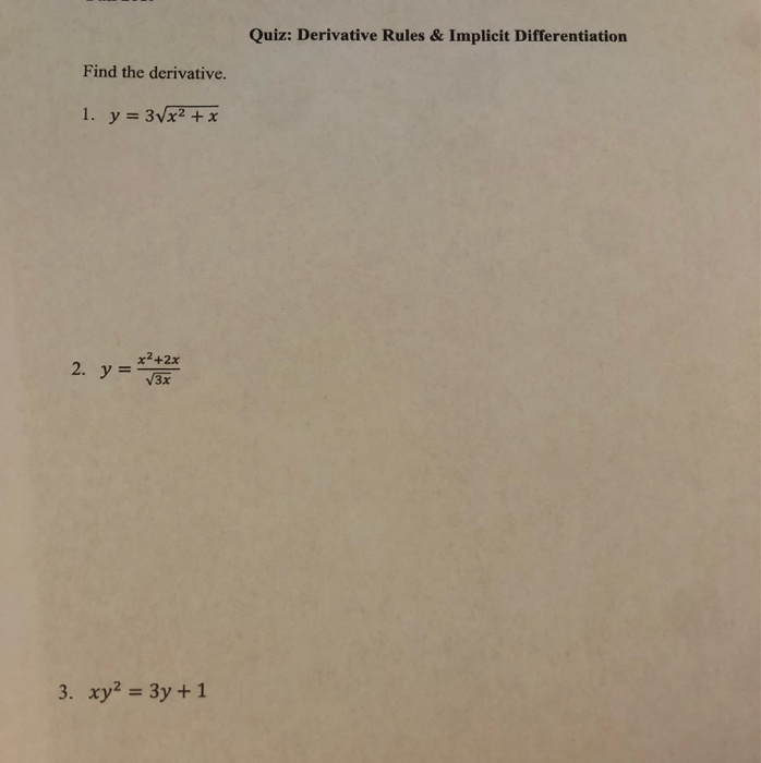 Solved Quiz: Derivative Rules & Implicit Differentiation | Chegg.com