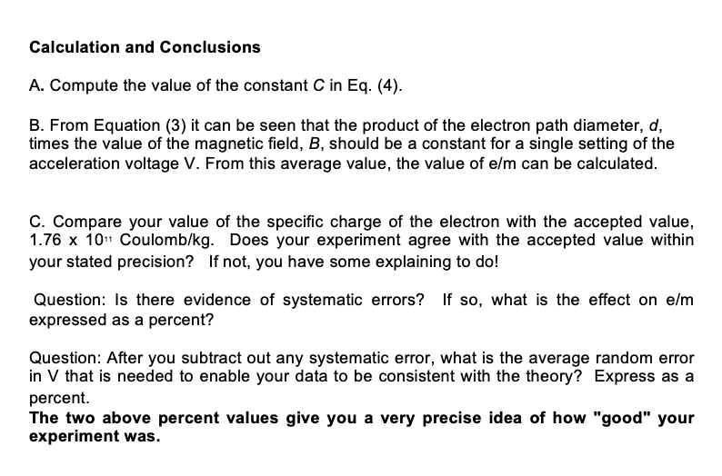 Solved LABORATORY EXERCISE # 24 The Specific Charge of the | Chegg.com