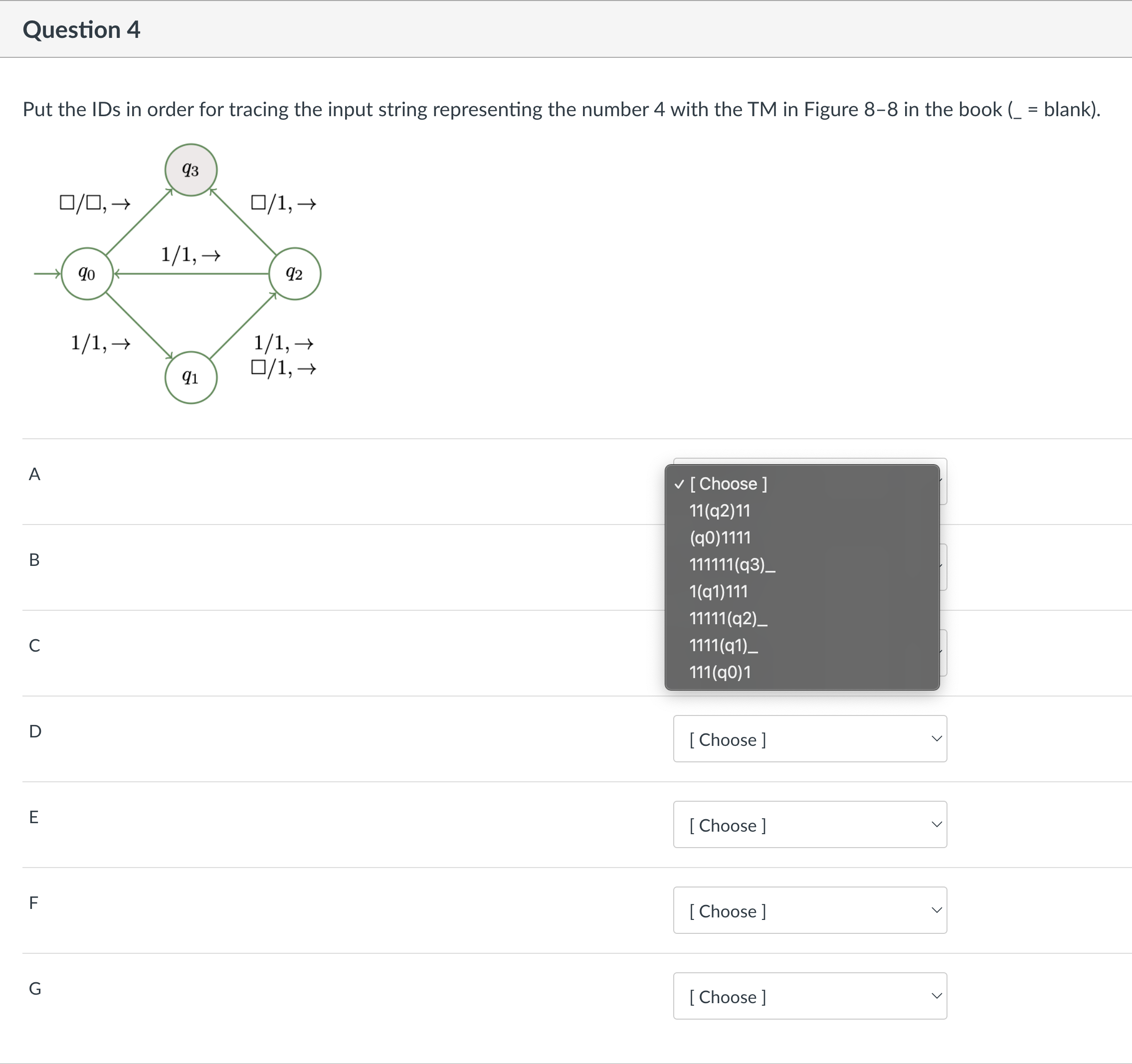 Solved Put the IDs in order for tracing the input string | Chegg.com