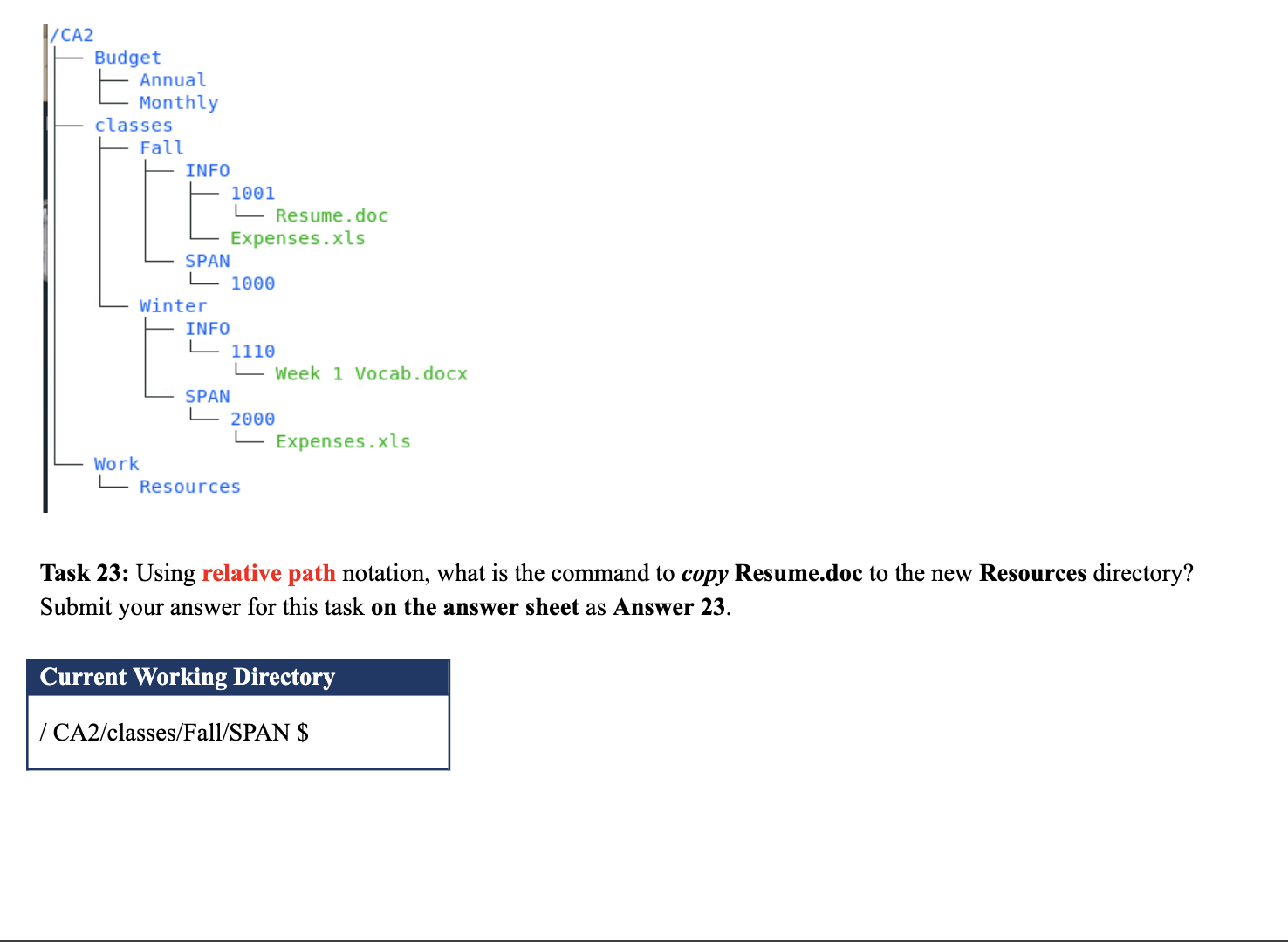 Solved Task 1: What is the absolute path for the Resume.doc | Chegg.com