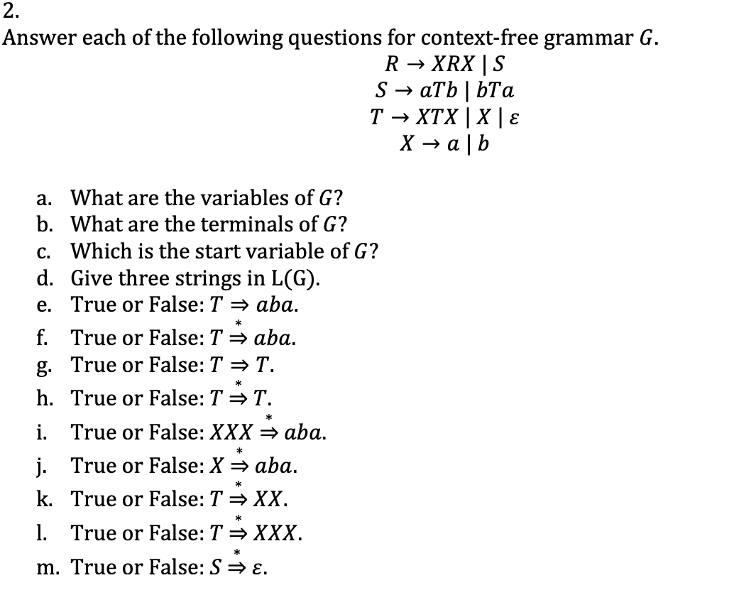 Solved 2. Answer each of the following questions for | Chegg.com