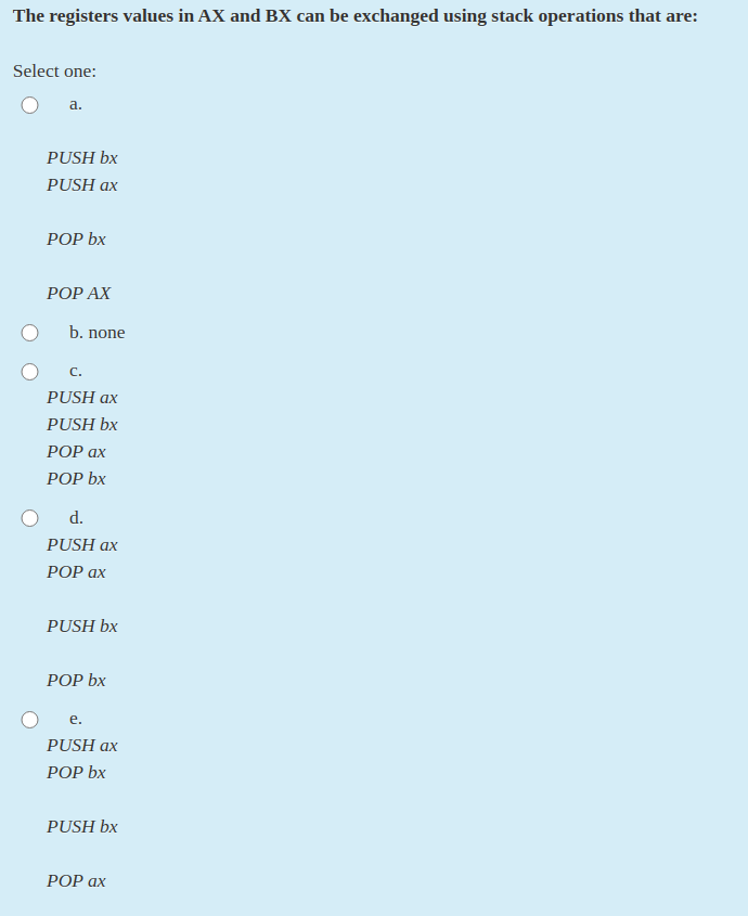 Solved The registers values in AX and BX can be exchanged | Chegg.com
