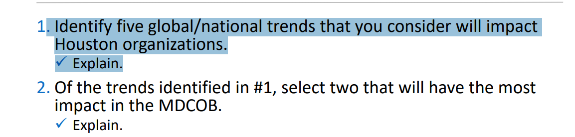 Solved 1. Identify five global/national trends that you | Chegg.com