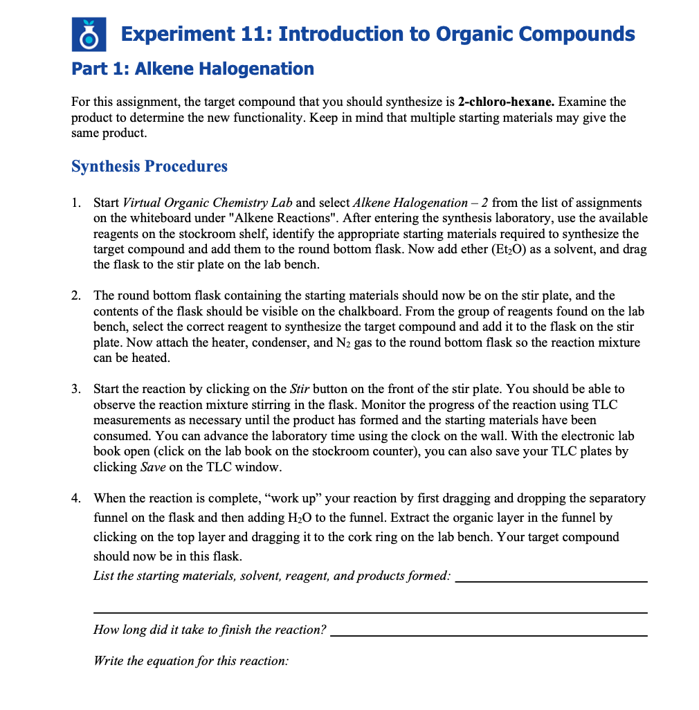 ŏ Experiment 11: Introduction to Organic Compounds | Chegg.com