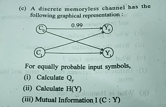 Solved (C) A discrete memoryless channel has the following | Chegg.com