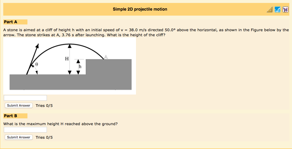 Solved Simple 2D projectile motion Part A A stone is aimed | Chegg.com