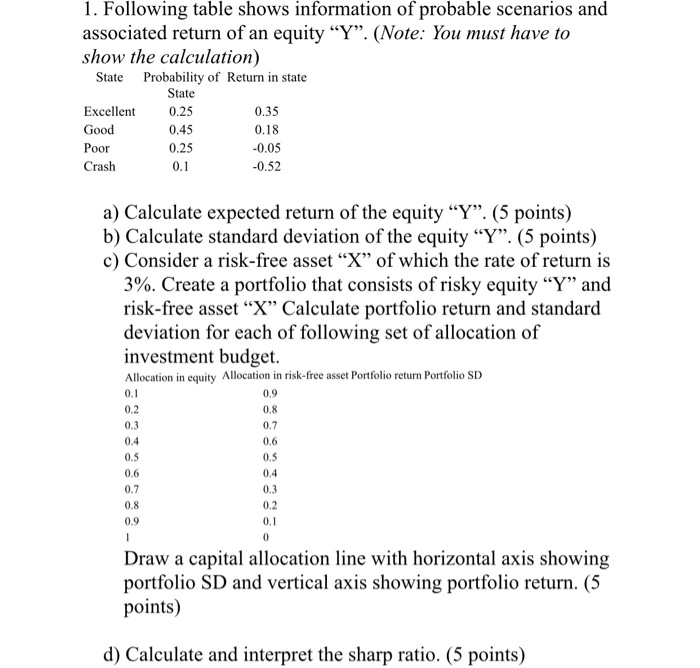 Solved 1. Following table shows information of probable | Chegg.com