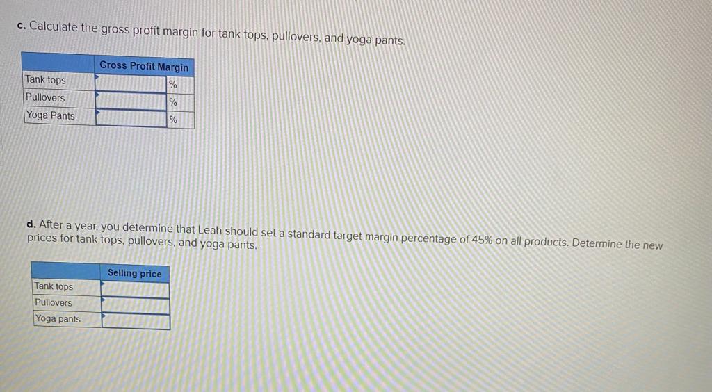 c. Calculate the gross profit margin for tank tops, | Chegg.com