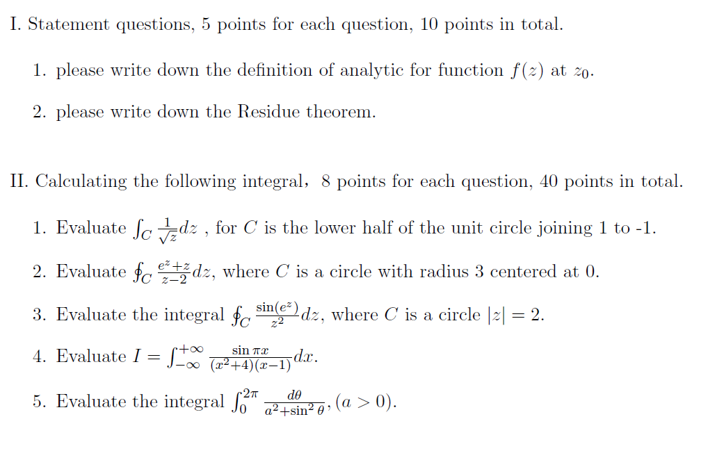 Solved I. Statement questions, 5 points for each question, | Chegg.com