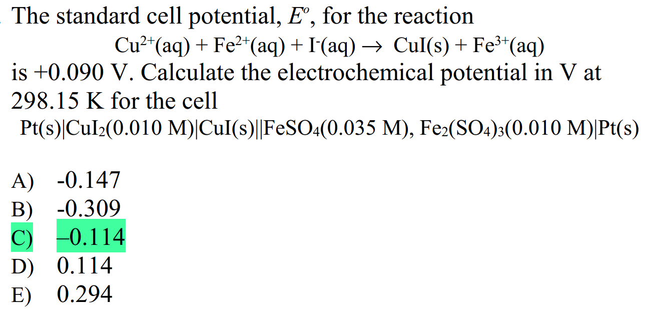Standard Potential Cell Reaction At Nathan Lozano Blog