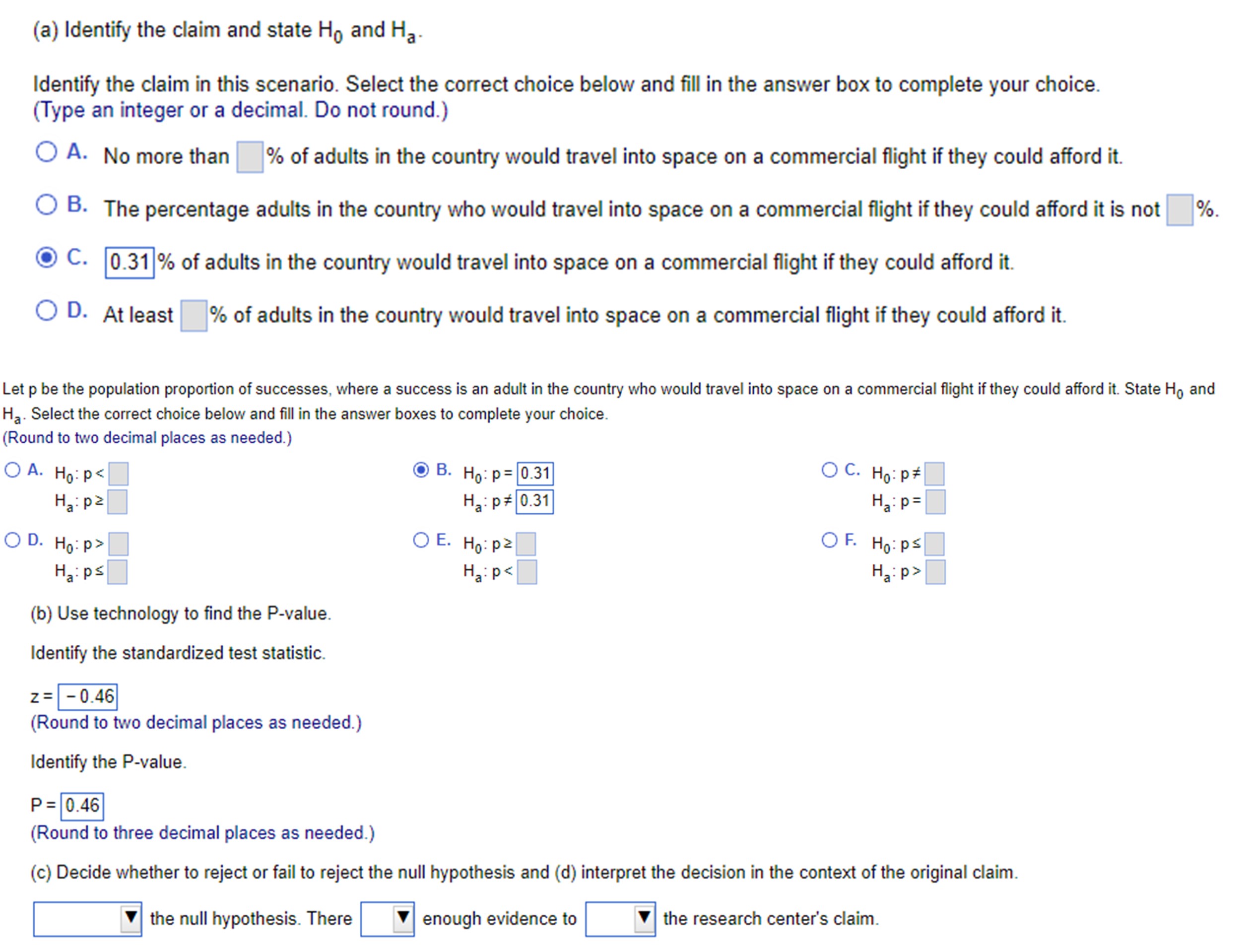 Solved A research center claims that 31% ﻿of adults in a | Chegg.com