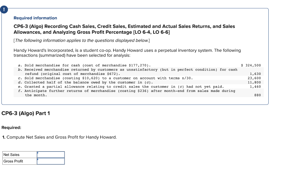 Solved Required information CP6-3 (Algo) Recording Cash | Chegg.com