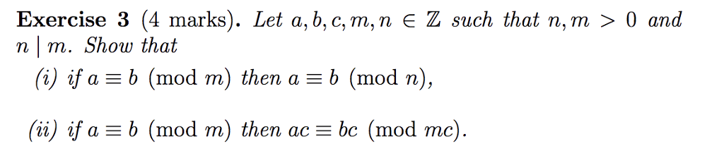 Solved Exercise 3 (4 marks). n | m. Show that Let a,b,c,m, n | Chegg.com