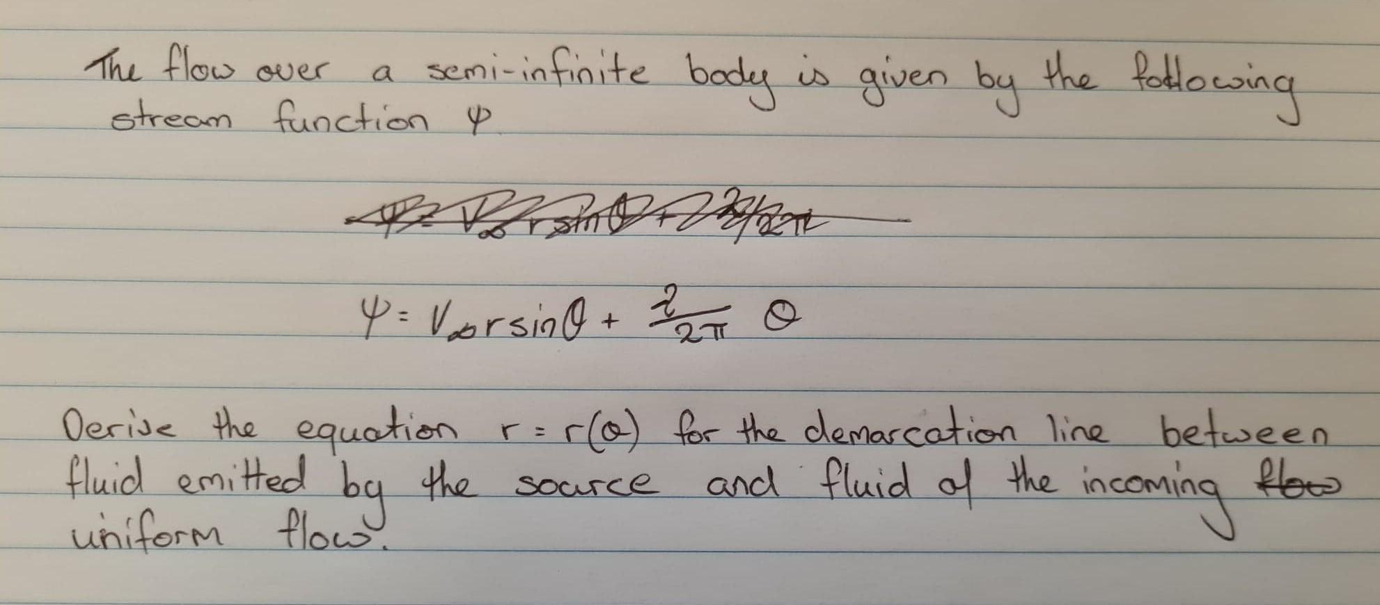 Solved The flow over a semi-infinite body is given by the | Chegg.com