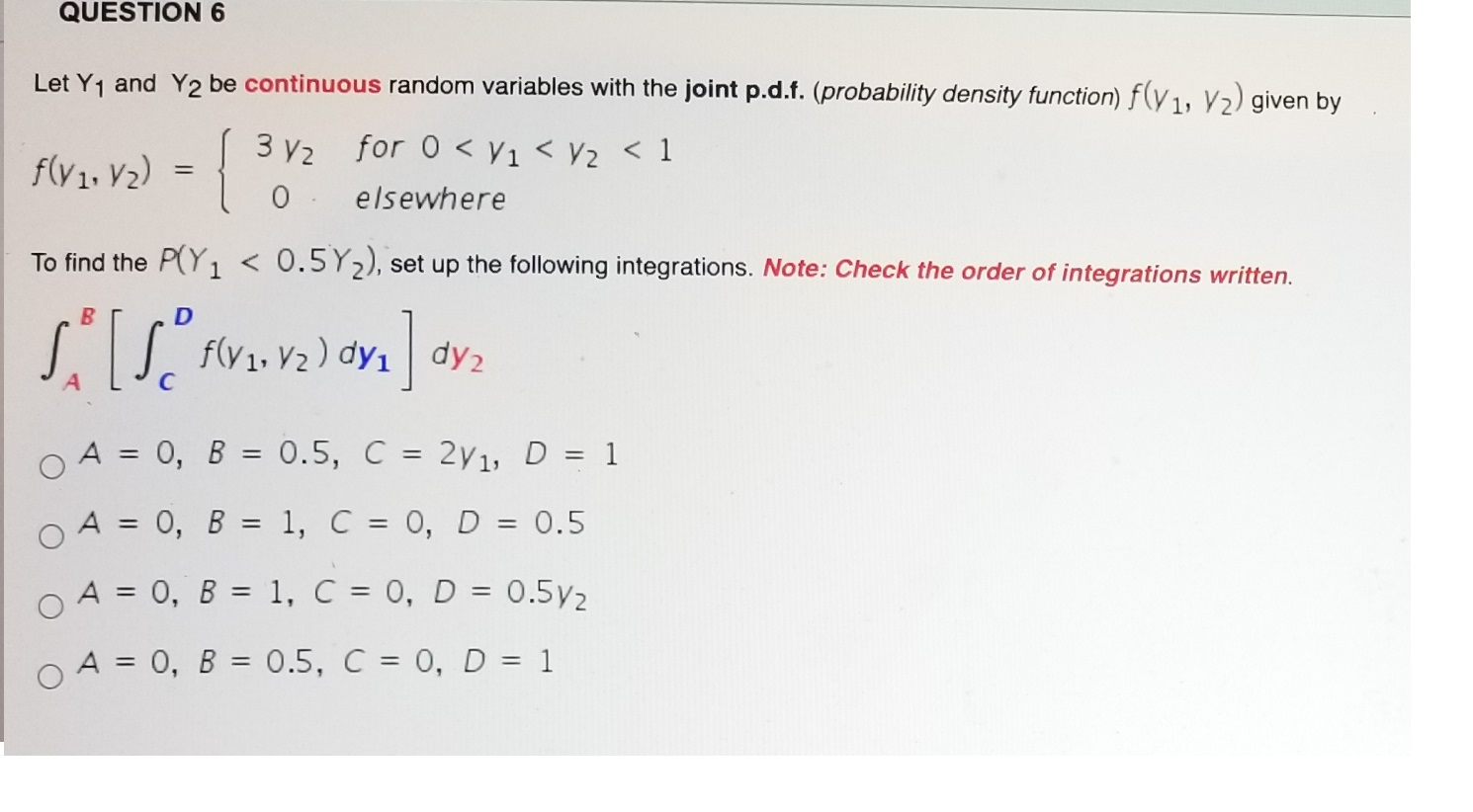 Solved QUESTION 6 Let Y1 and Y2 be continuous random | Chegg.com