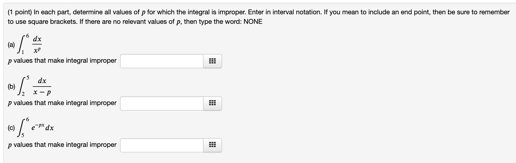 Solved (1 point) In each part, determine all values of p for | Chegg.com